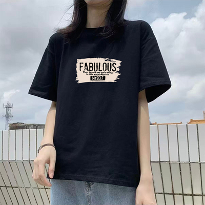 夏季爆款纯棉圆领短袖t恤女装时尚减龄胖mm大码宽松半袖印花上衣