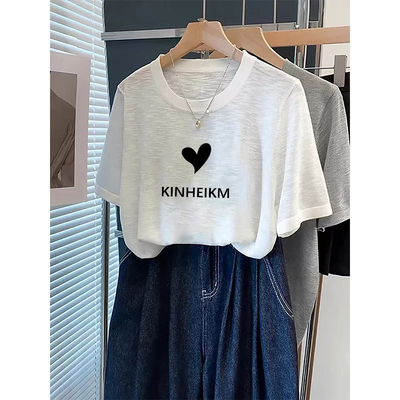 白色雪花棉圆领t恤短袖女装夏季新款简约大码宽松薄款打底衫上衣