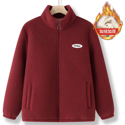 中老年人摇粒绒外套女妈妈装加绒加厚上衣奶奶冬装大码羊羔绒棉衣