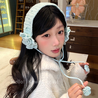 森系小清新手工钩花系带耳罩