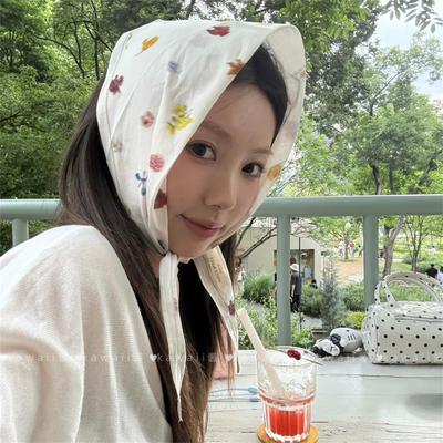 法式度假风温柔小花丝巾女