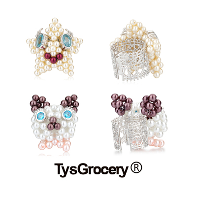 TysGrocery 25 宝石睫毛眼睛贝母串珠戒指