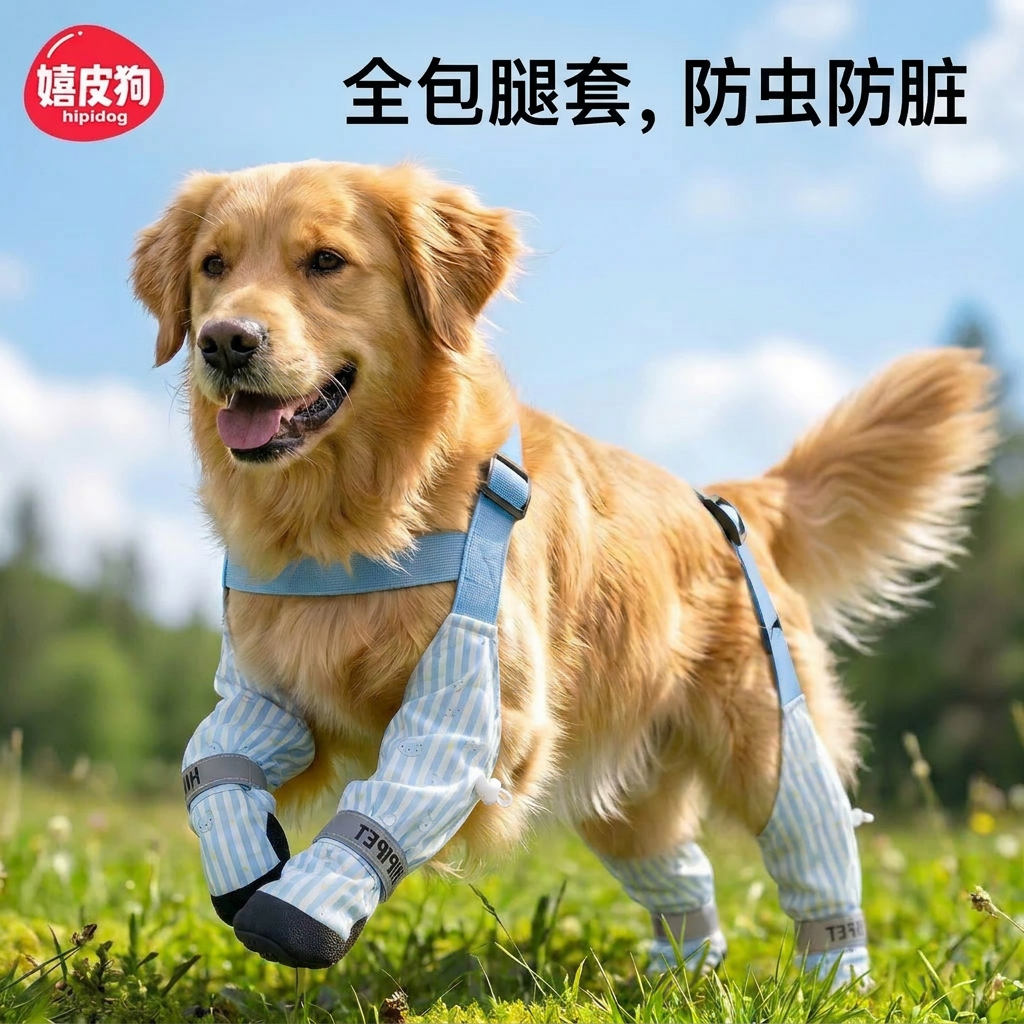 嬉皮狗全包腿套连体狗鞋防掉防脏金毛大型犬户外遛狗宠物服装雨衣