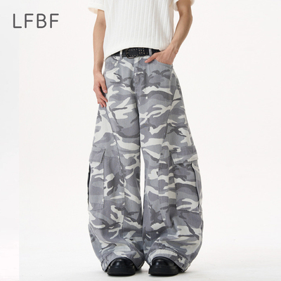 LFBF潮流男装美式复古迷彩工装裤男宽松直筒阔腿休闲长裤子