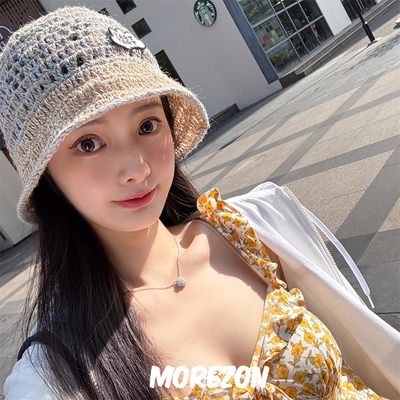 MOREZON【TART TART】25SS新款潮人休闲百搭棉麻花朵镂空渔夫帽子