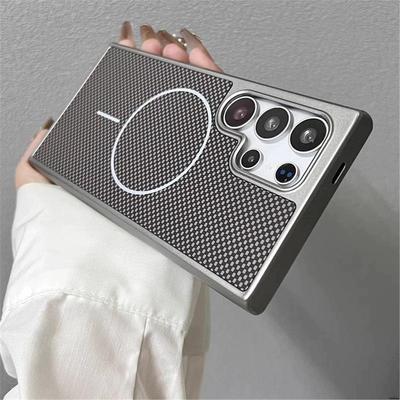 适用Samsung Galaxy S25+ S24 Ultra S23 Plus S24fe S23+ Magsafe Case三星S25ultra磨砂磁吸碳纤维纹手机壳