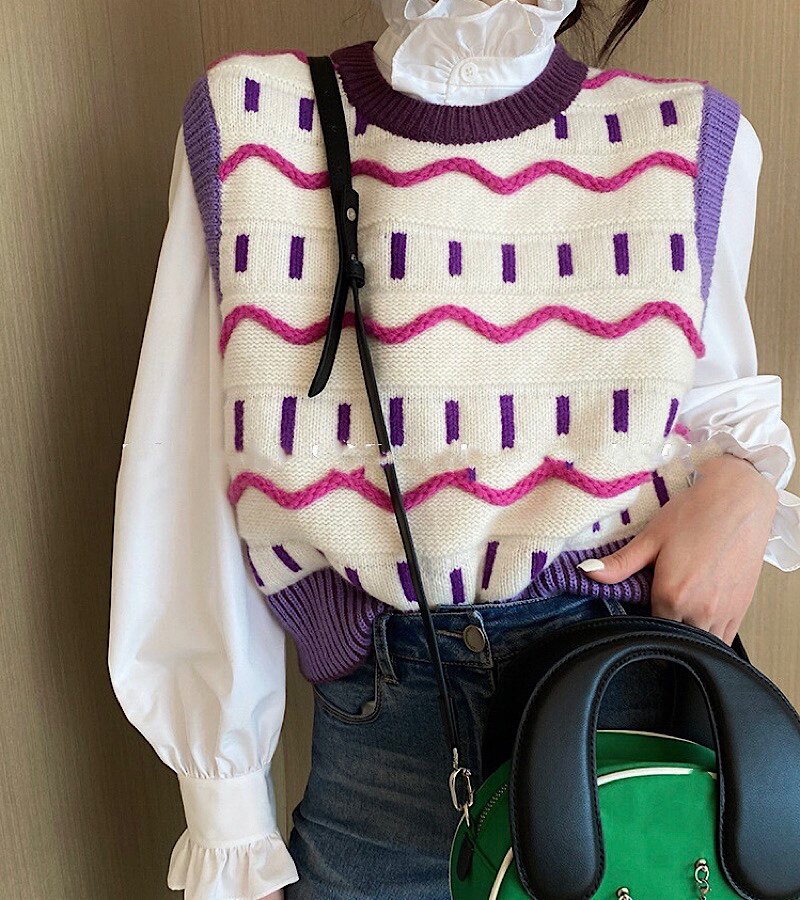 地球店  叠穿小能手复古百搭彩色针织圆领马夹女秋季新款现货发售