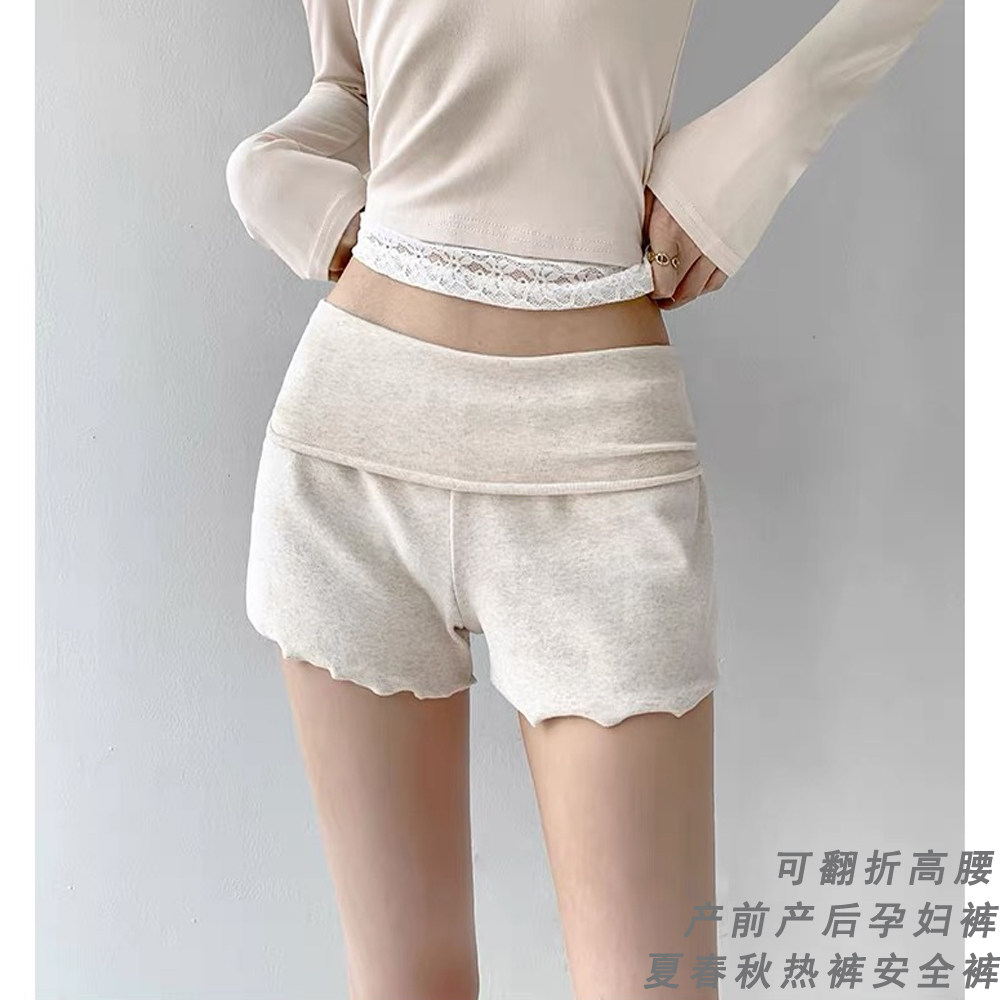 孕妇短裤夏春秋木耳边三分裤外穿折叠高腰打底裤无托腹带安全裤夏