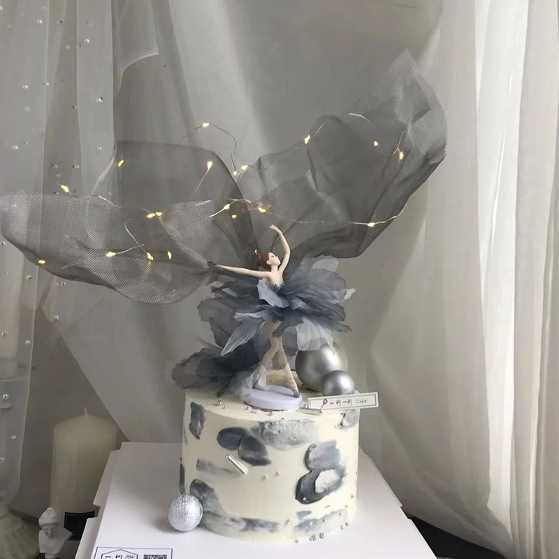 网红芭蕾女孩生日蛋糕装饰摆件女神跳舞精灵珍珠皇冠羽毛插件配件