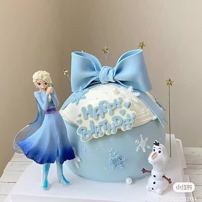 冰雪女王爱莎公主蛋糕装饰摆件半身拿蜥蜴艾莎雪宝雪花插牌插件