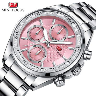 MINIFOCUS手表  新英式女表铜钱纹多功能石英表钢带女手表0615L