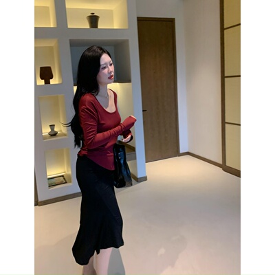 城南边儿9.13弧线长袖打底侧开叉松弛感罩衫上衣女早秋内搭