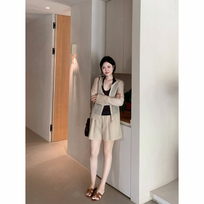 100支纯苎麻优雅超薄开衫+短裤