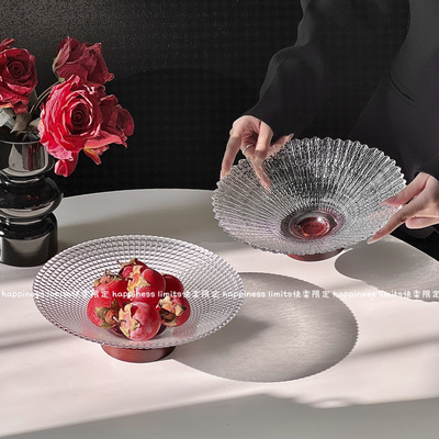 中古水晶玻璃果盘高级感茶几水果盘轻奢高档坚果盘干果盘零食托盘