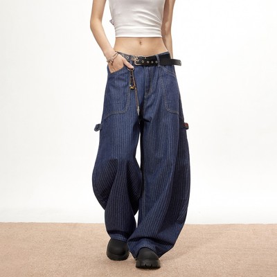 美式复古条纹牛仔裤女2026春新款