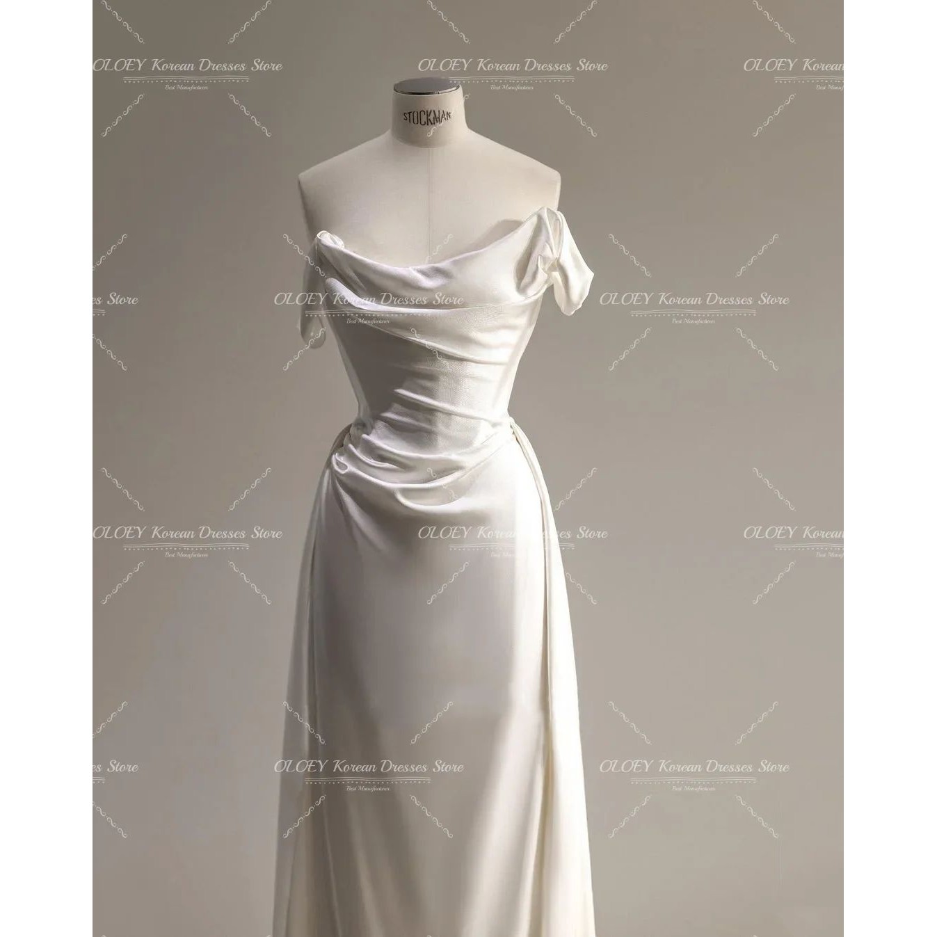 OLOEY Elegant White Satin Wedding Dress A-Line Off-Shoulder