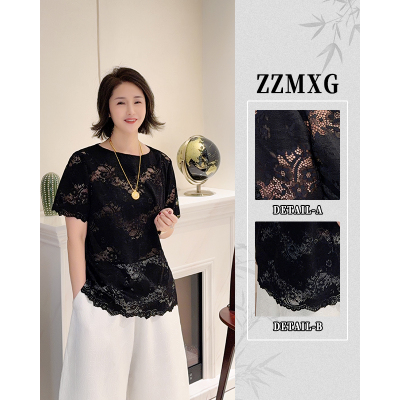 【珍珍休闲】【夜阑花影】镂空蕾丝显瘦时尚轻奢百搭T恤S-14577
