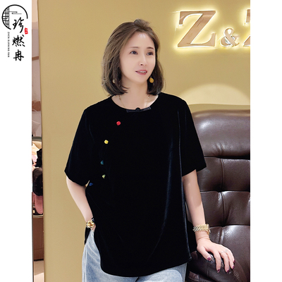 【珍珍休闲馆】经典丝绒中式蚕丝显瘦百搭夏季斜襟上衣S-12072