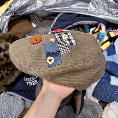 灯芯绒前进帽复古大头围贝雷帽