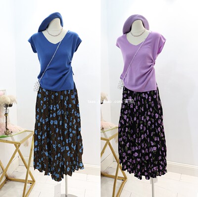 针织上衣碎花高级半身裙