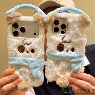 毛绒围巾狗狗适用小米17pro max手机壳15pro秋冬14ultra/13可爱civi5/4红米note12pro茸茸11r网红turbo3/1s/2