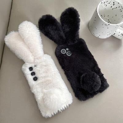 白色毛绒兔子vivo x300pro手机壳y400秋y500网红x100冬x200mini/s50女s30u/s20/s21/s19/s18/s17t4x/v40/v29e