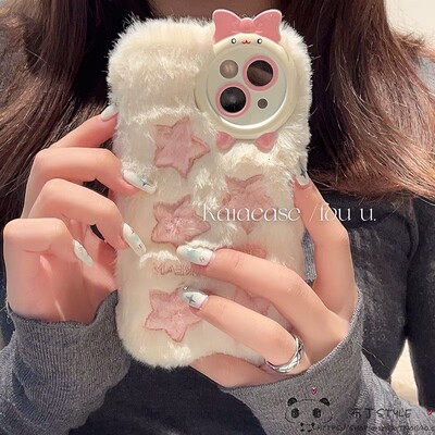 秋冬毛绒realme15/14/13/12手机壳narzo20星星n63真我n55/n53女款50i/v60粉note70/c33/c35s小众c85/c61/c75x