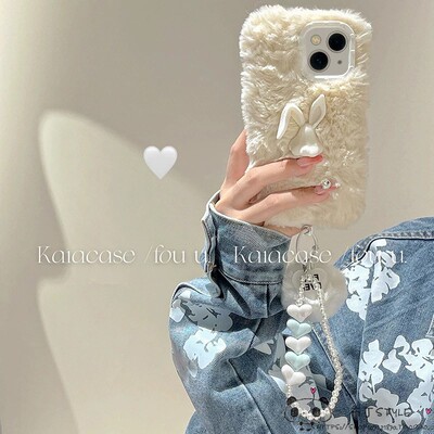 毛绒兔子vivo x300pro手机壳y400/y500手链x100冬x200mini毛球s50女款s30u/s20/s21/s19/s18/s17t4x/v40/v29e