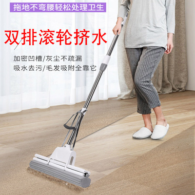 胶棉拖把滚轮式新艺免手洗