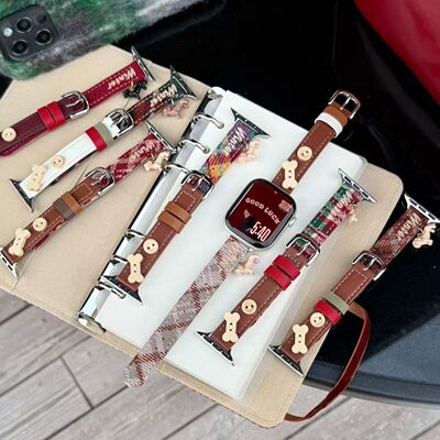 适用小米手环10/9pro毛呢皮圣诞表带vivoGT2格纹iqoo红米5/6表带