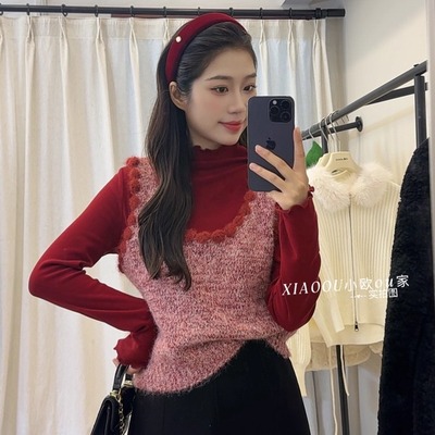 韩系撞色边针织背心女外穿百变穿搭叠穿无袖马甲柔软U领上衣