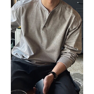 韩国代购重磅亨利领长袖春季T恤