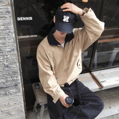 韩国代购拼色布鲁宗夹克双层领