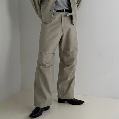 韩国代购环扣压褶阔腿长裤高奢