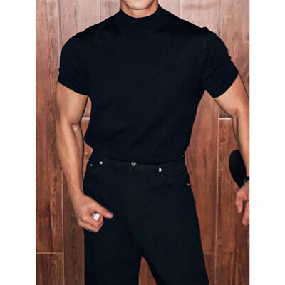 韩国代购春夏半高领冰丝针织短袖