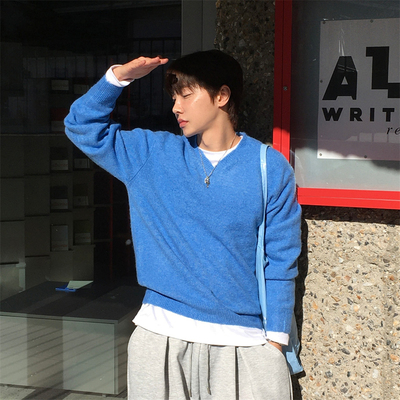 MRDONG韩国男装代购cozyfit简约气质V领混羊毛短款10色针织衫毛衣