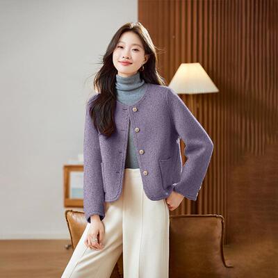 小香风领双面呢羊毛瘦大衣女202ZYI6501K冬5秋新款小个子短款圆显