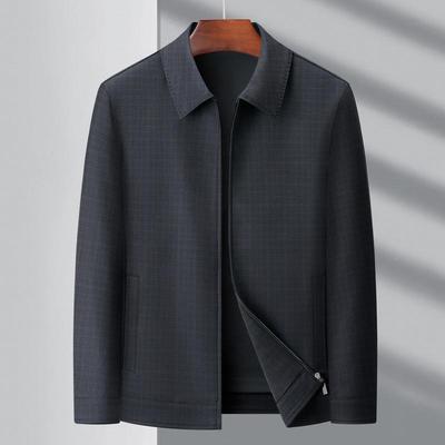 高档羊夹男中老年爸爸装翻领冬秋季外克毛套2361-238码大商务休闲