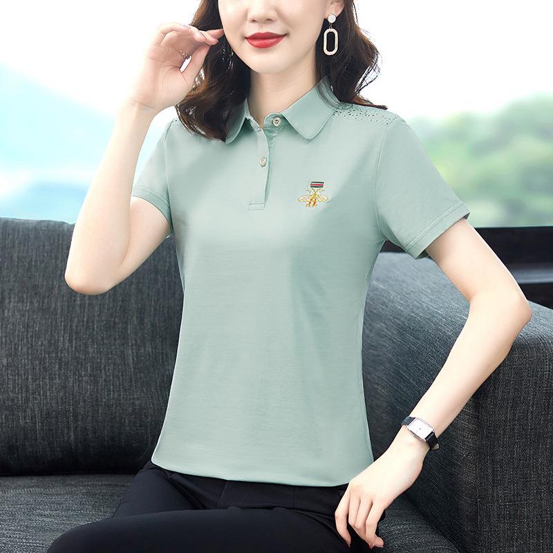 女妈装夏季针织短丝岁袖冰恤上衣洋气中106-小蜜老年条纹单件妈妈