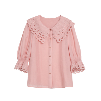 天谜直筒淑女减龄单排扣衬衫