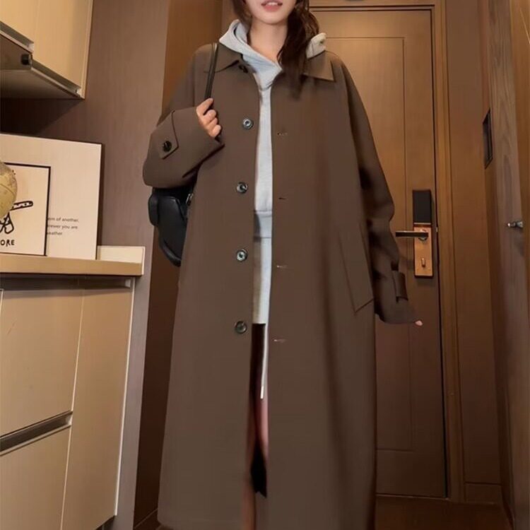 美拉德咖色风衣外套男秋冬季高级感英伦风大衣情侣中长款韩系上衣