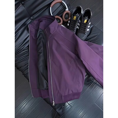 紫色廊形飞行夹克男女春季bomber三防冲锋衣痞帅高级感短款夹克潮