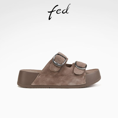 fed厚底一字拖夏季新款女鞋增高勃肯鞋复古外出拖鞋女S0416-YA072
