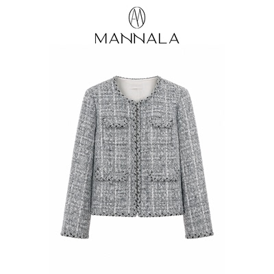 MANNALA丨“珍妮弗”手工织带羊毛粗花呢短款精致小香短外套Q6325