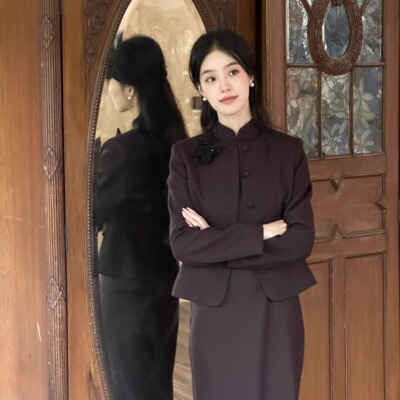 Ti提提 尺素 新中式羊毛旗袍小套装复古外套半裙小洋装女秋冬新款