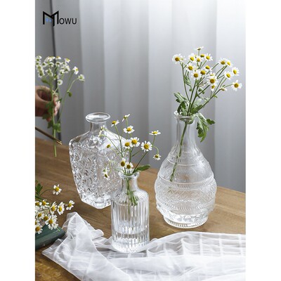 复古浮雕透明玻璃小花瓶插花装饰
