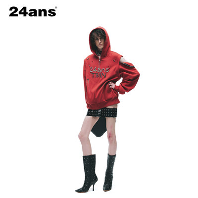 24ANS LTD副线TMN 黑/红卫衣 ⑴拆卸多穿⑵全手工remake⑶薄喷漆