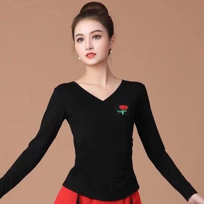 广场舞服装中袖上衣女夏莫代尔棉跳舞服装新款水兵舞绣花演出衣服