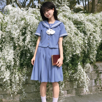 水方晴白色水蓝色jk水手服