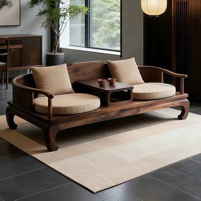 新中式黑胡桃实木罗汉床客厅沙发